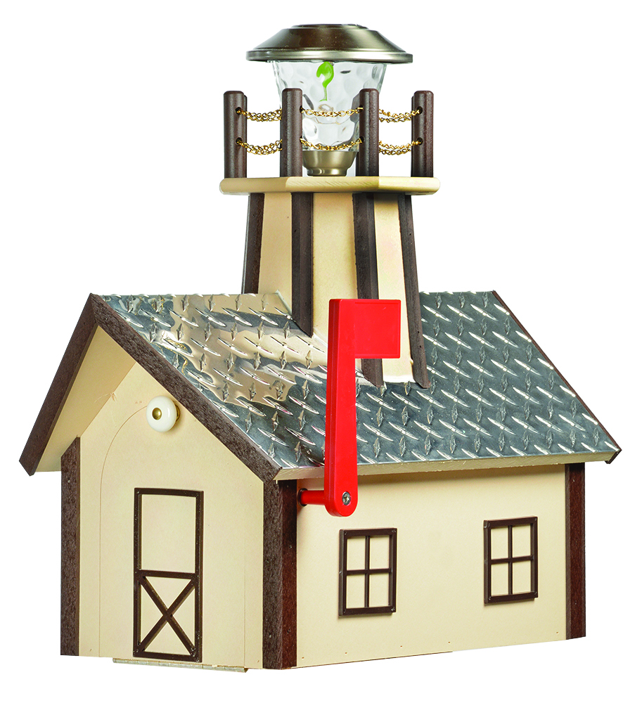 Poly Mailbox with steel roof and solar lighthouse - Woodland Amish Products